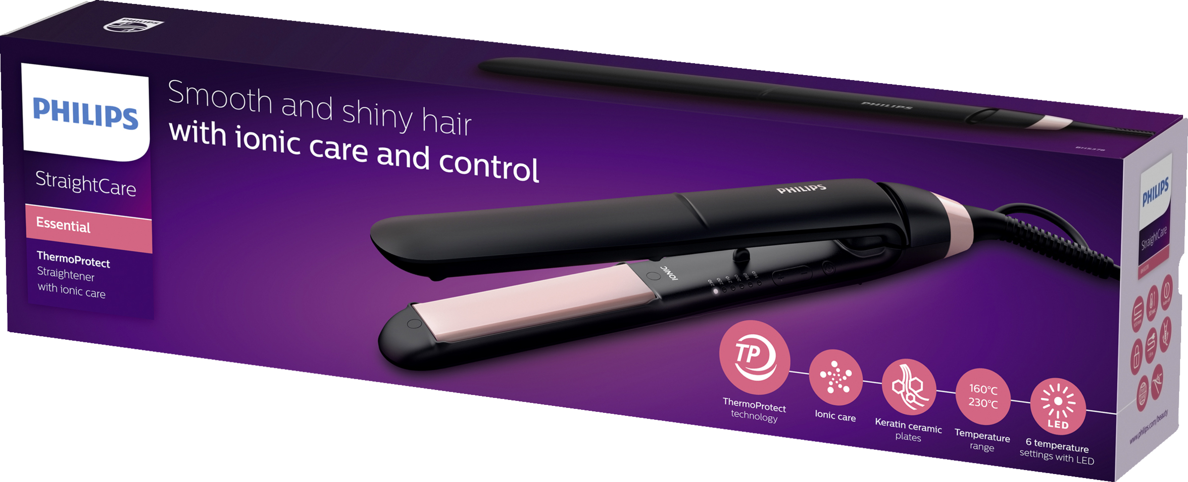 PHILIPS Haarglätter StraightCare Essential ThermoProtect BHS378/00 ...