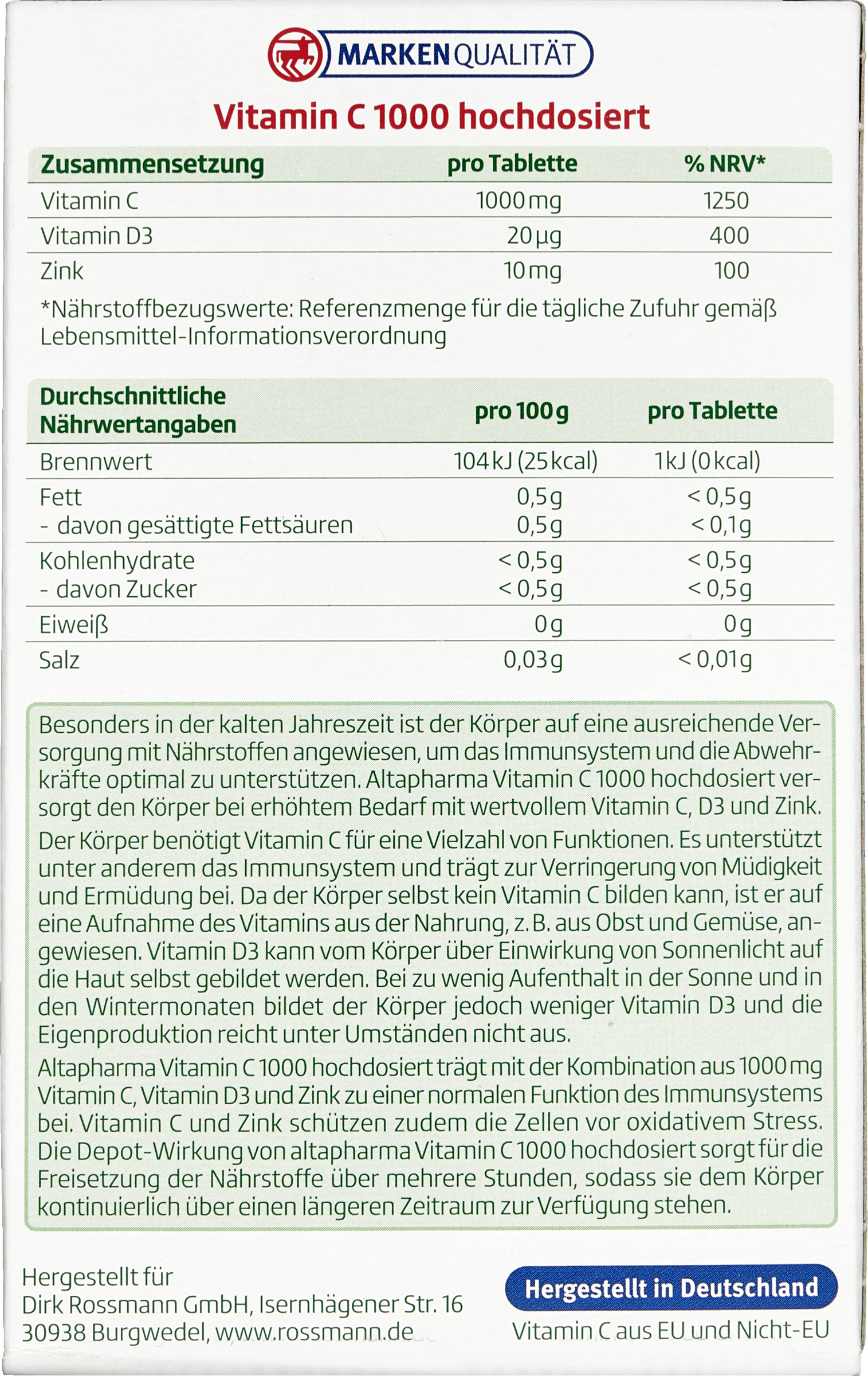altapharma Vitamin C 1000 hochdosiert online kaufen | rossmann.de