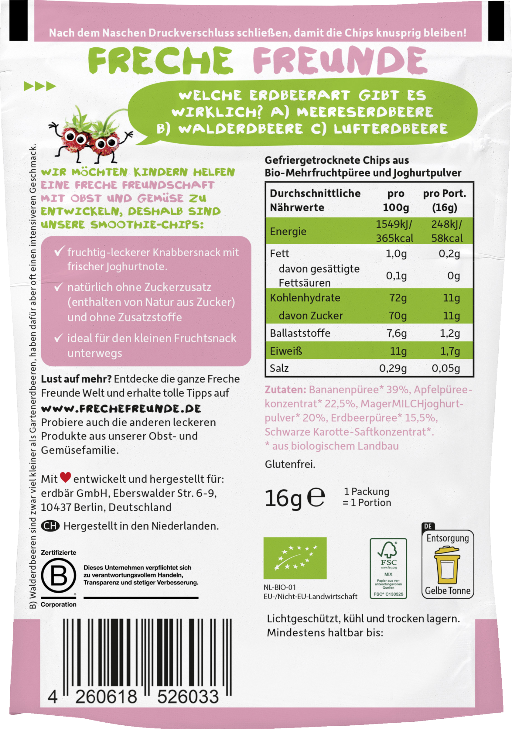 Freche Freunde Bio Smoothie-Chips Banane, Apfel, Erdbeere mit Joghurt ...