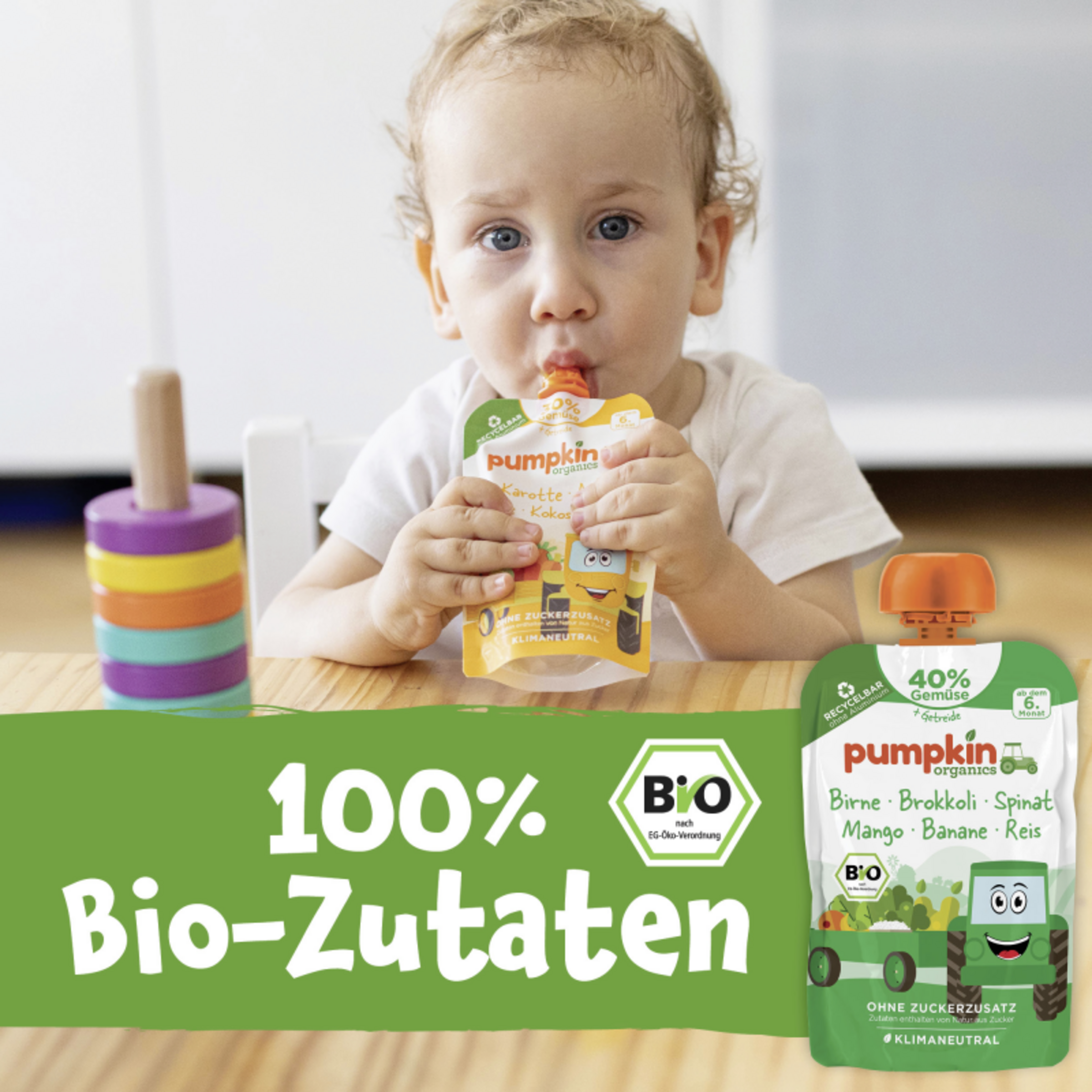 Pumpkin Organics Bio Quetschie mit Birne, Brokkoli, Spinat, Mango ...