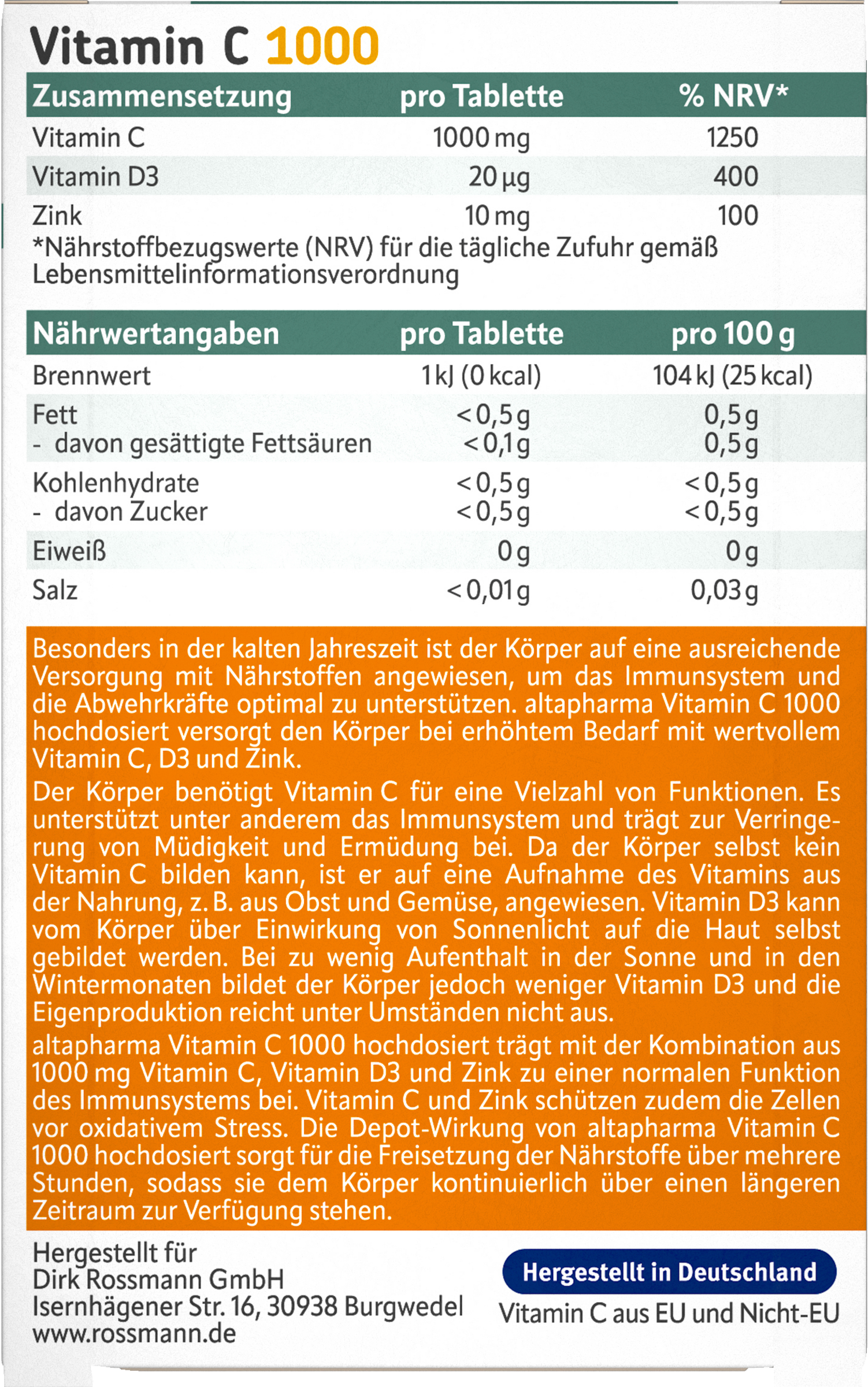 altapharma Vitamin C 1000 hochdosiert online kaufen | rossmann.de