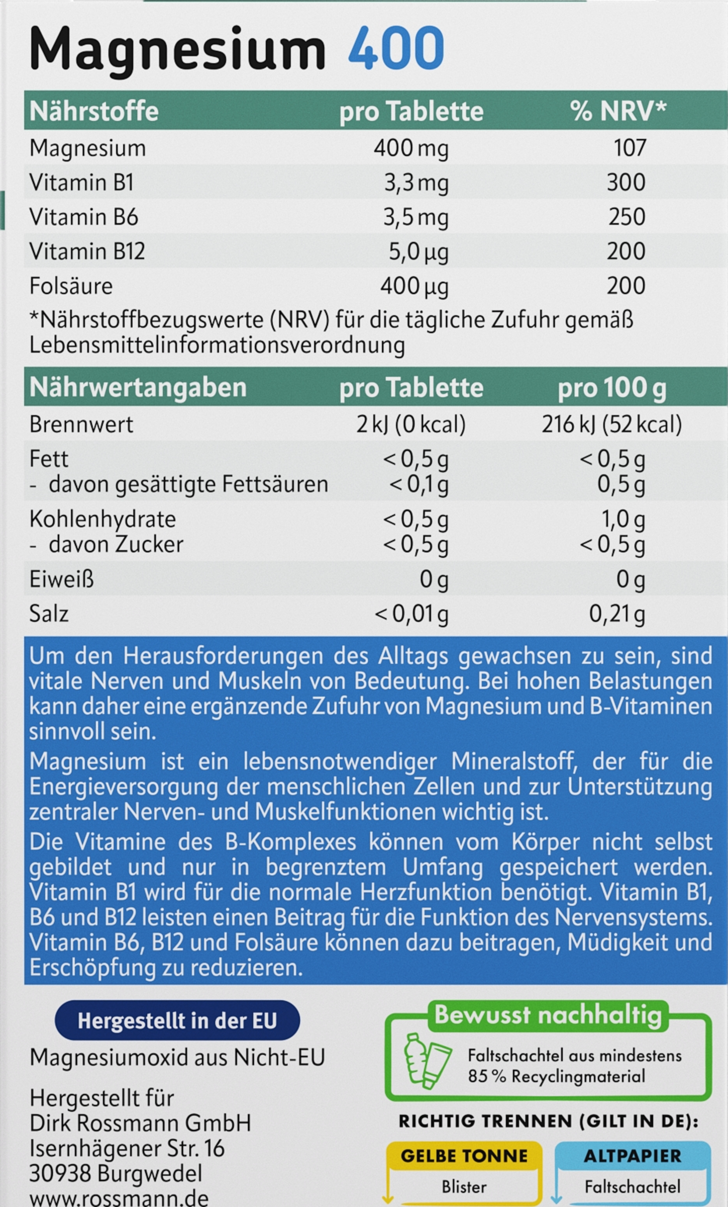 altapharma Magnesium 400 Tabletten online kaufen | rossmann.de