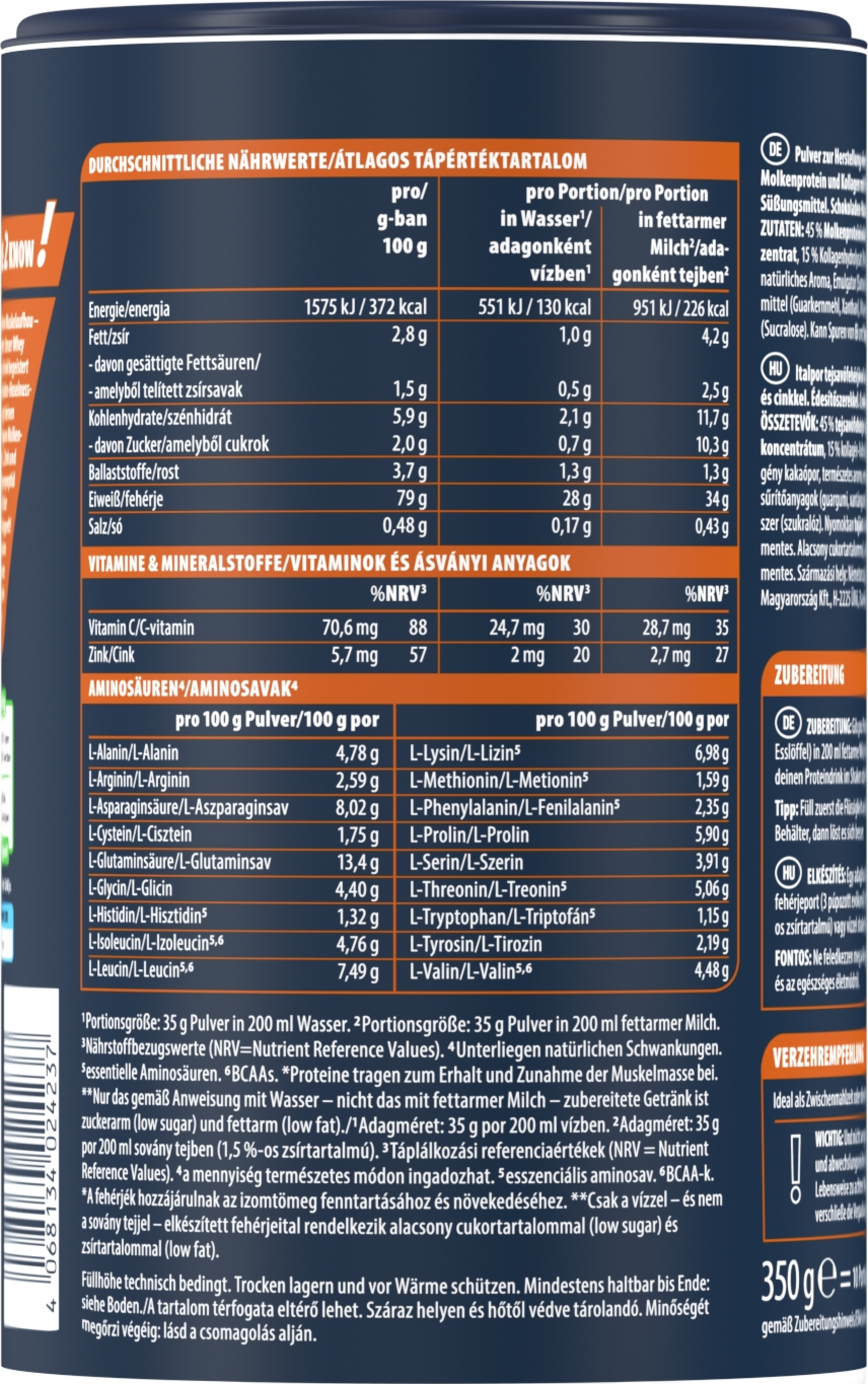 WellMix Proteinpulver mit Kollagen Whey Protein & Collagen Chocolate ...