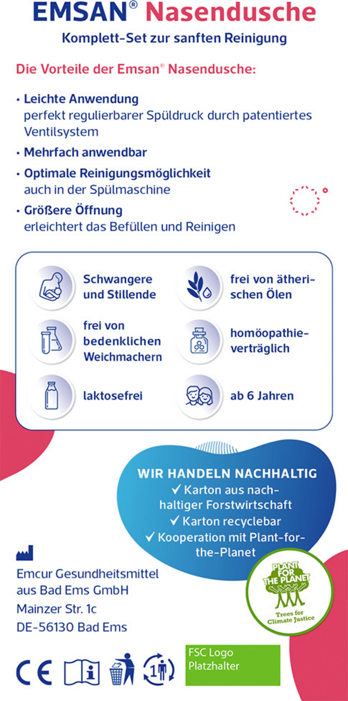 Emsan Nasendusche Komplett-Set, mit 20 Beuteln Nasenspülsalz, 1 Stück ...