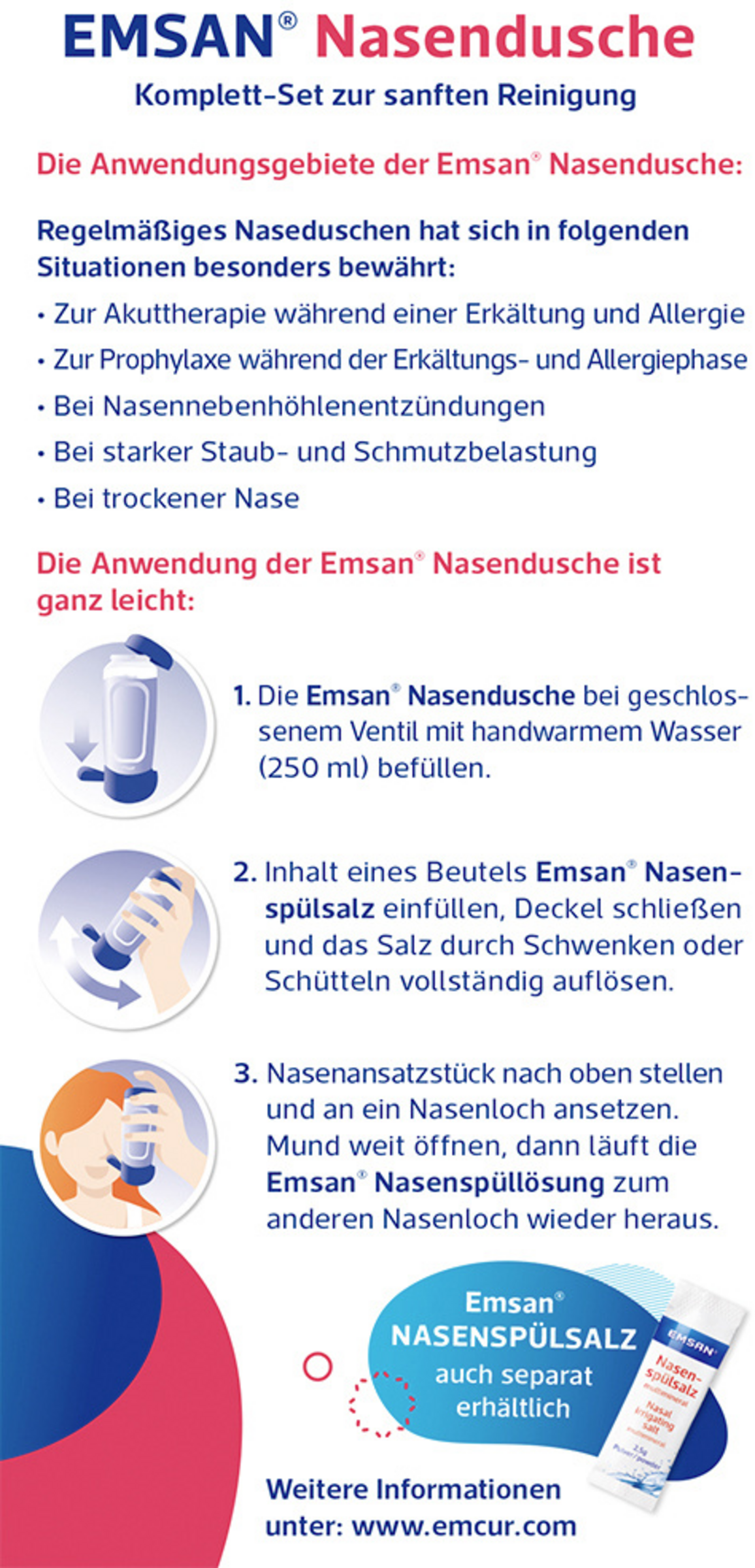 Emsan Nasendusche Komplett-Set, mit 20 Beuteln Nasenspülsalz, 1 Stück ...