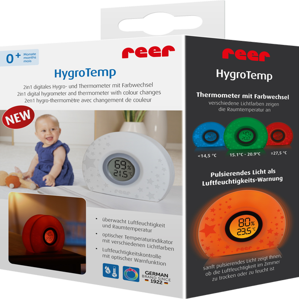 reer HygroTemp - 2in1 digitales Hygro- und Thermometer mit Farbwechsel ...