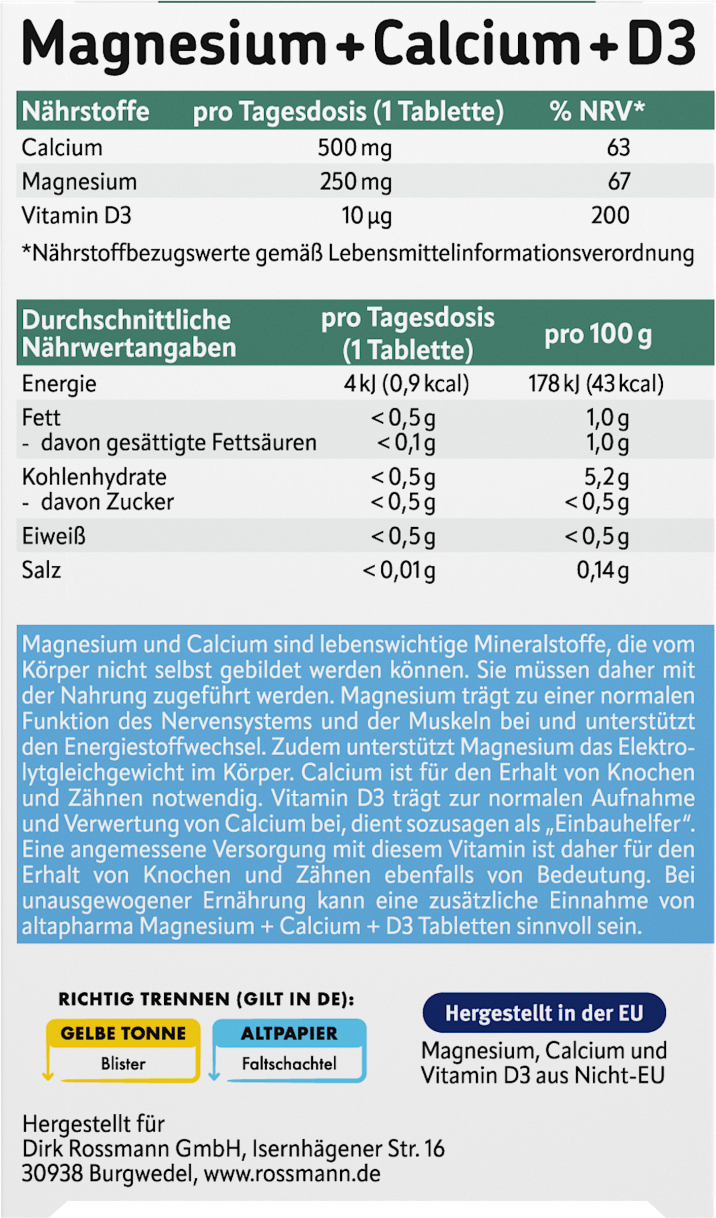 altapharma Magnesium + Calcium + D3 online kaufen | rossmann.de