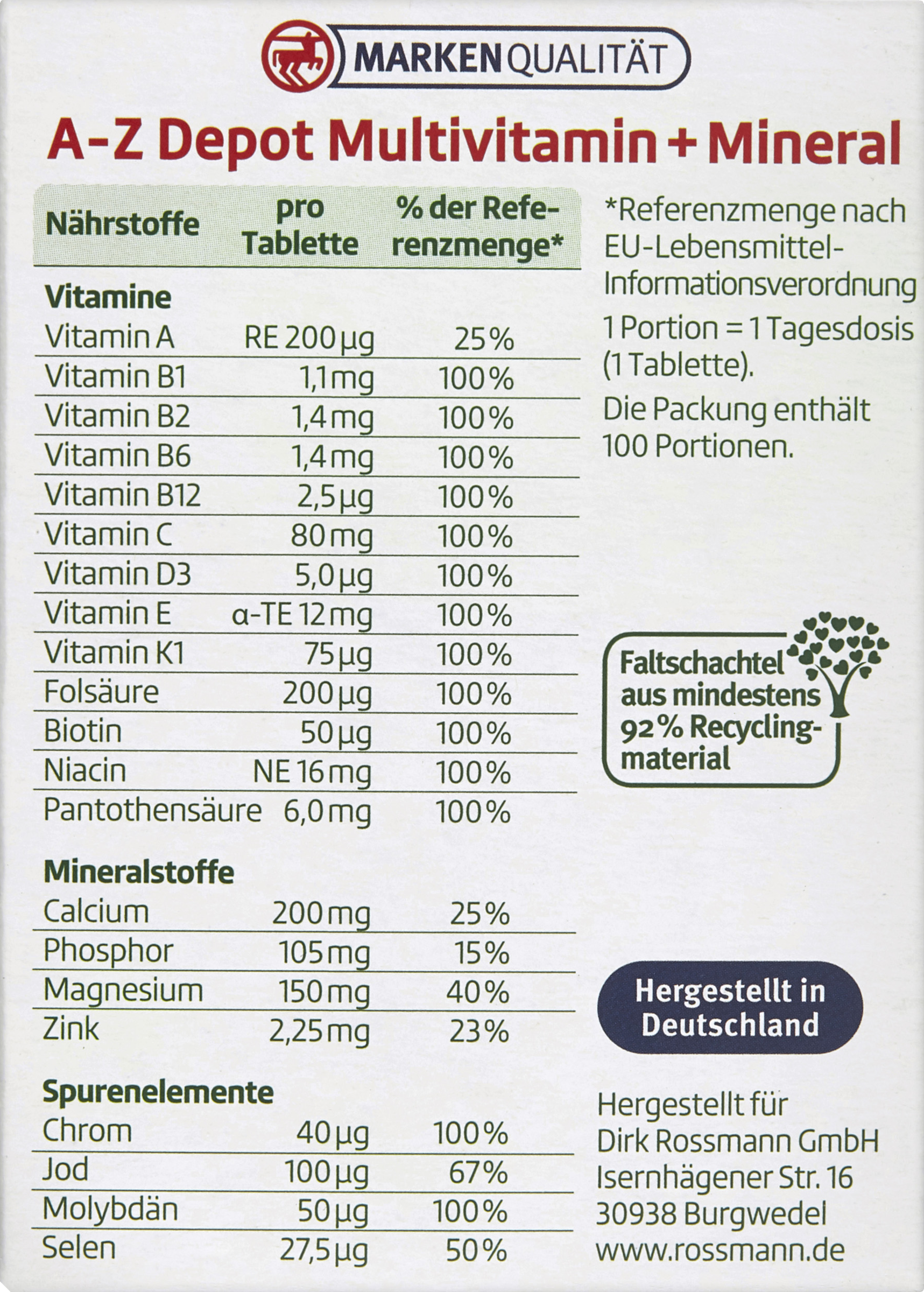 altapharma A-Z Depot Multivitamin + Mineral online kaufen | rossmann.de