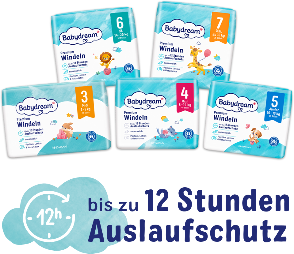 Babydream Premium Windeln Monatspack XXL Gr. 7, 104 Stück, ab 16 kg ...